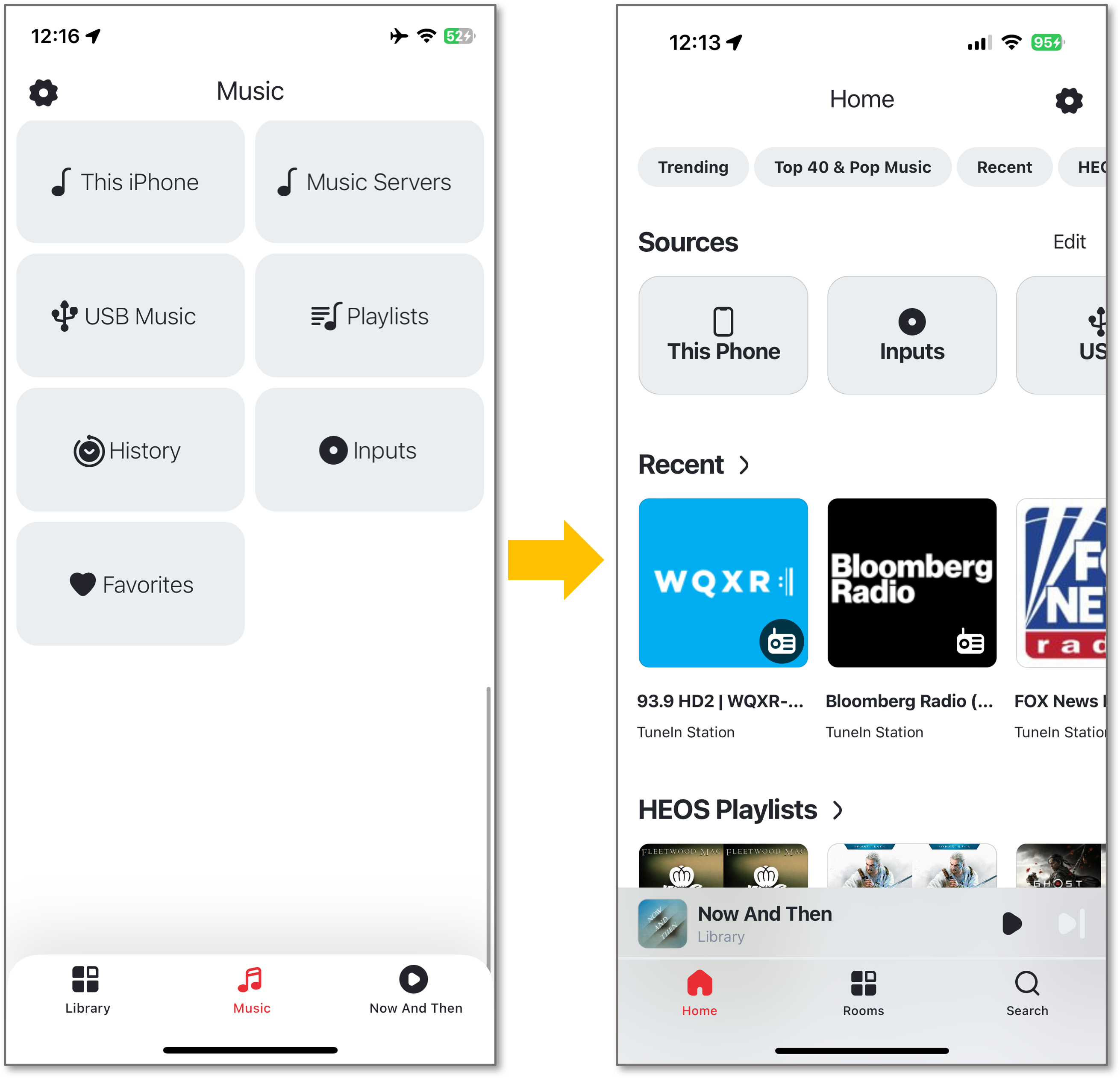 HEOS App Update - Before and After Comparison
